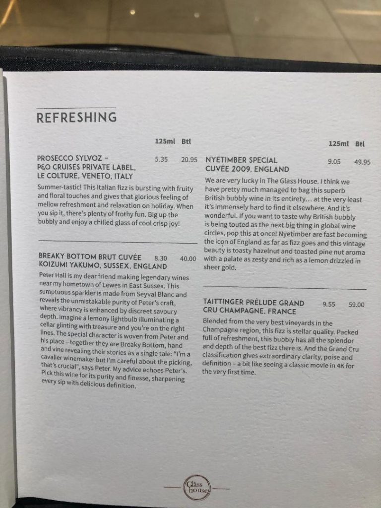 P&O: The Glass House Menu