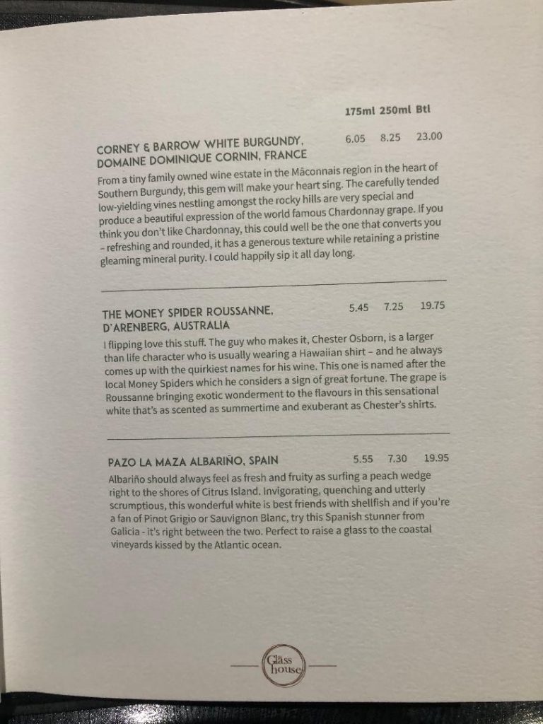 P&O: The Glass House Menu