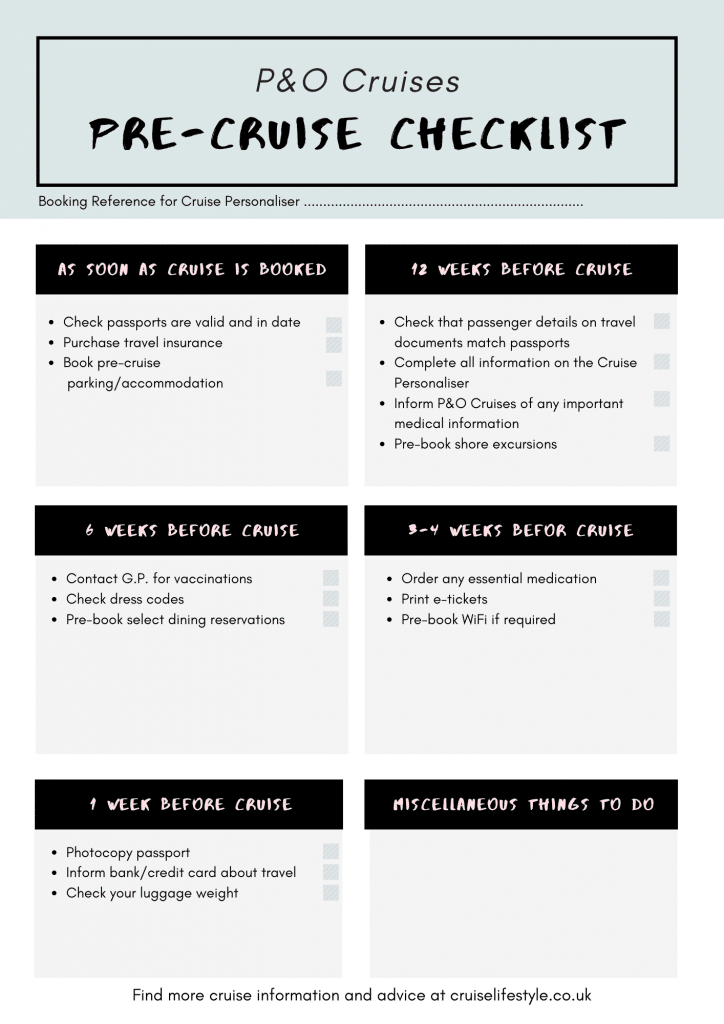 P&O Pre-Cruise Checklist