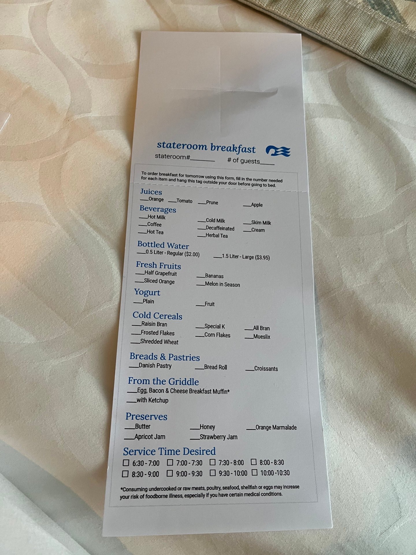 Princess Cruises Room Service Menu & Guide