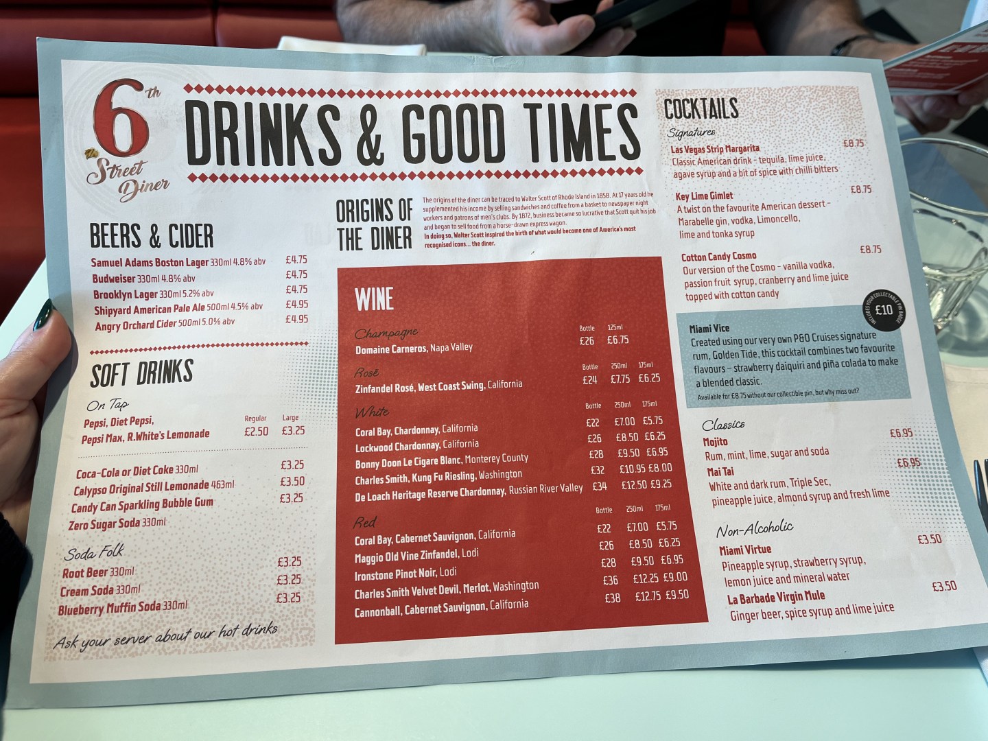 NEW 6th Street Diner Menu on P&O Arvia