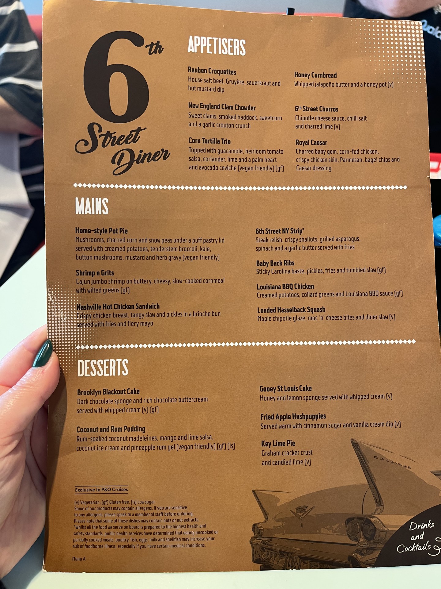 NEW 6th Street Diner Menu on P&O Arvia