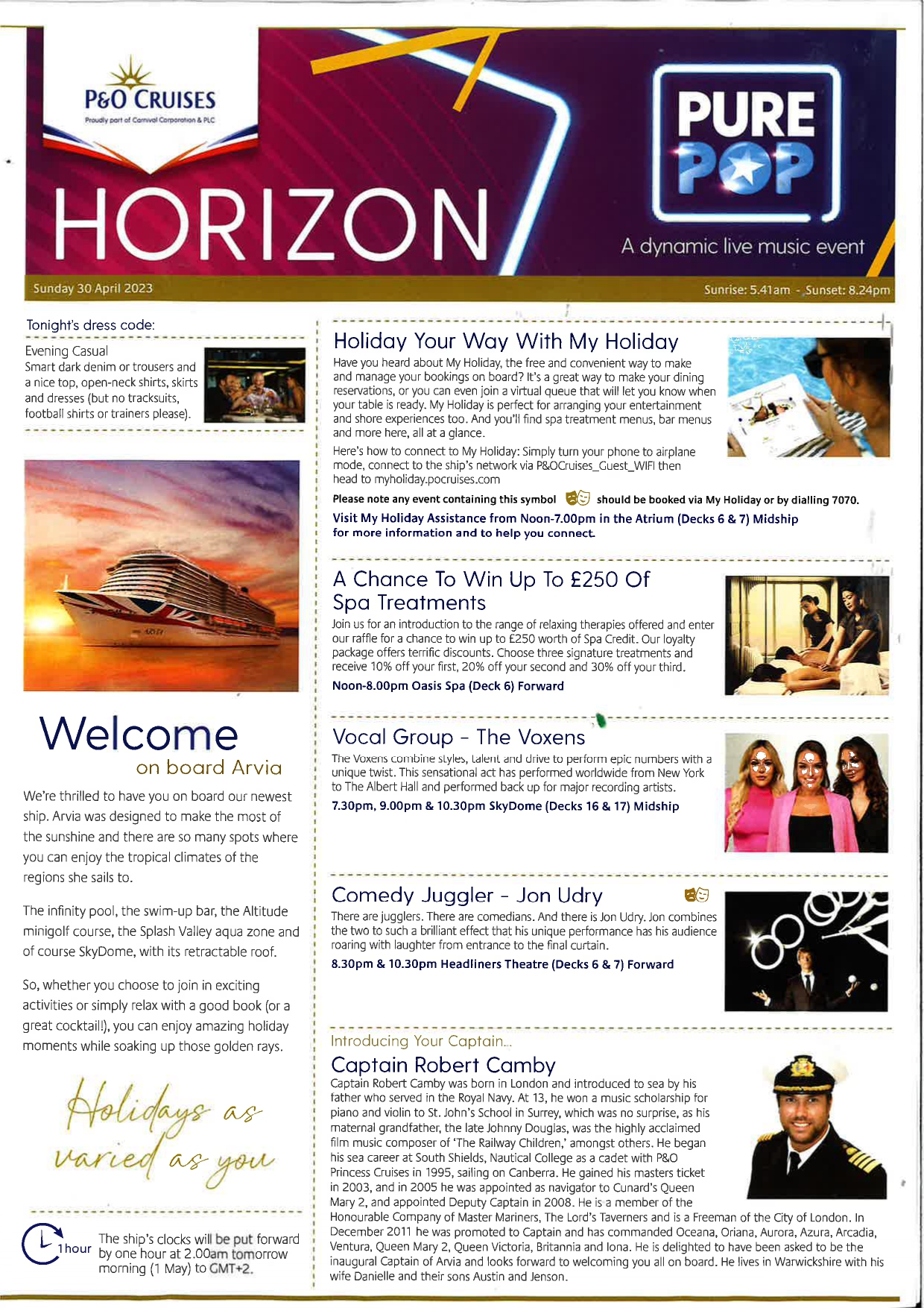 All P&O Arvia Horizon Newsletters from a Mediterranean Cruise