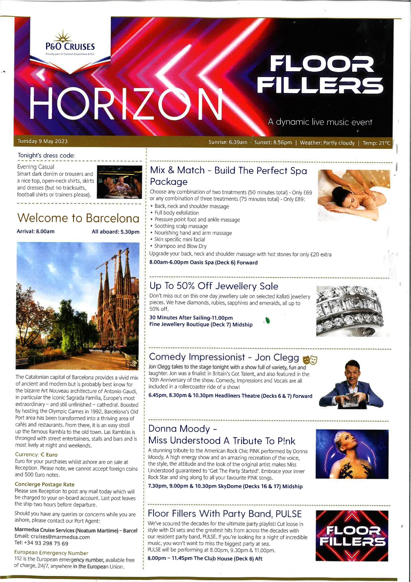 All P&O Arvia Horizon Newsletters from a Mediterranean Cruise