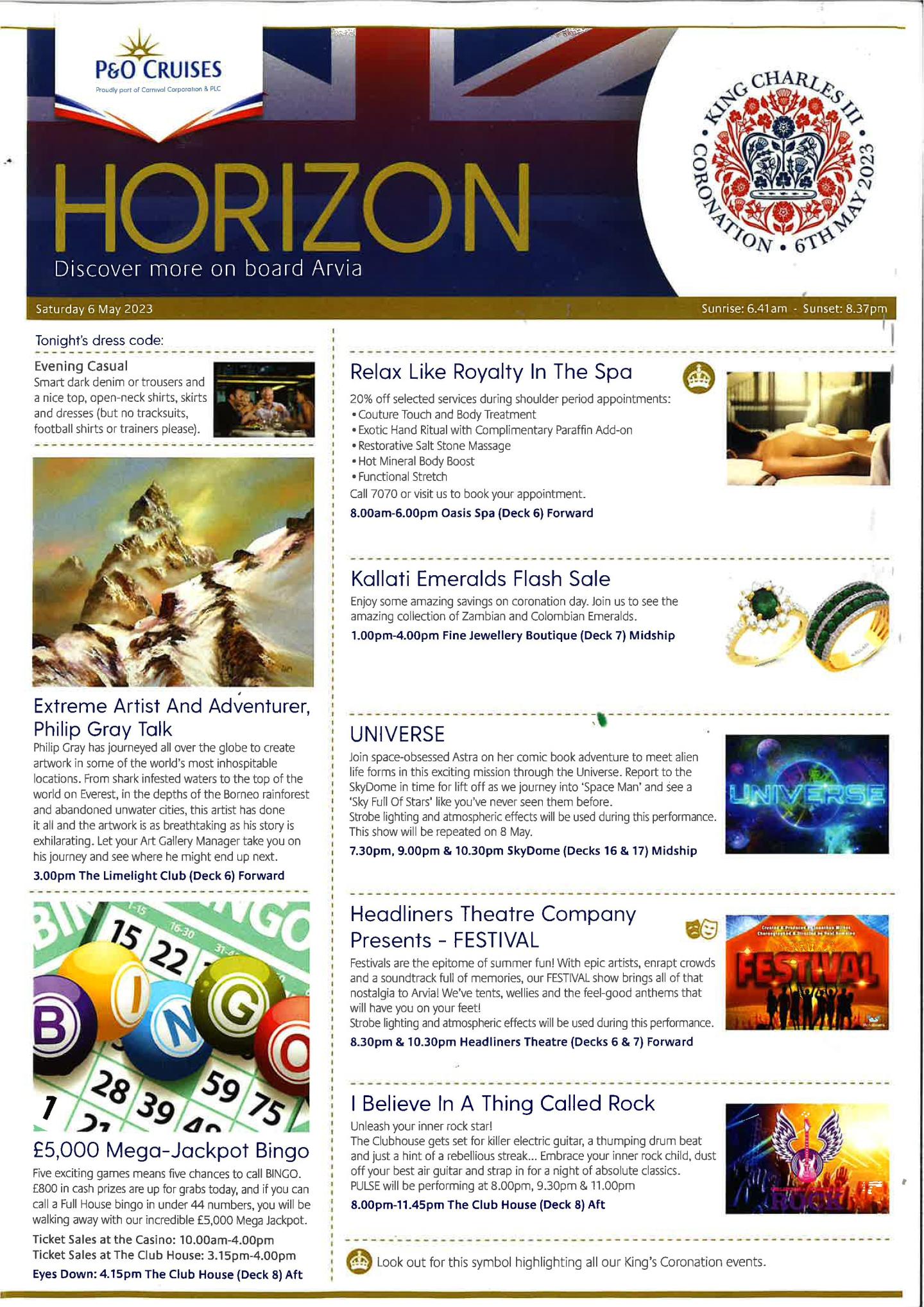 All P&O Arvia Horizon Newsletters from a Mediterranean Cruise