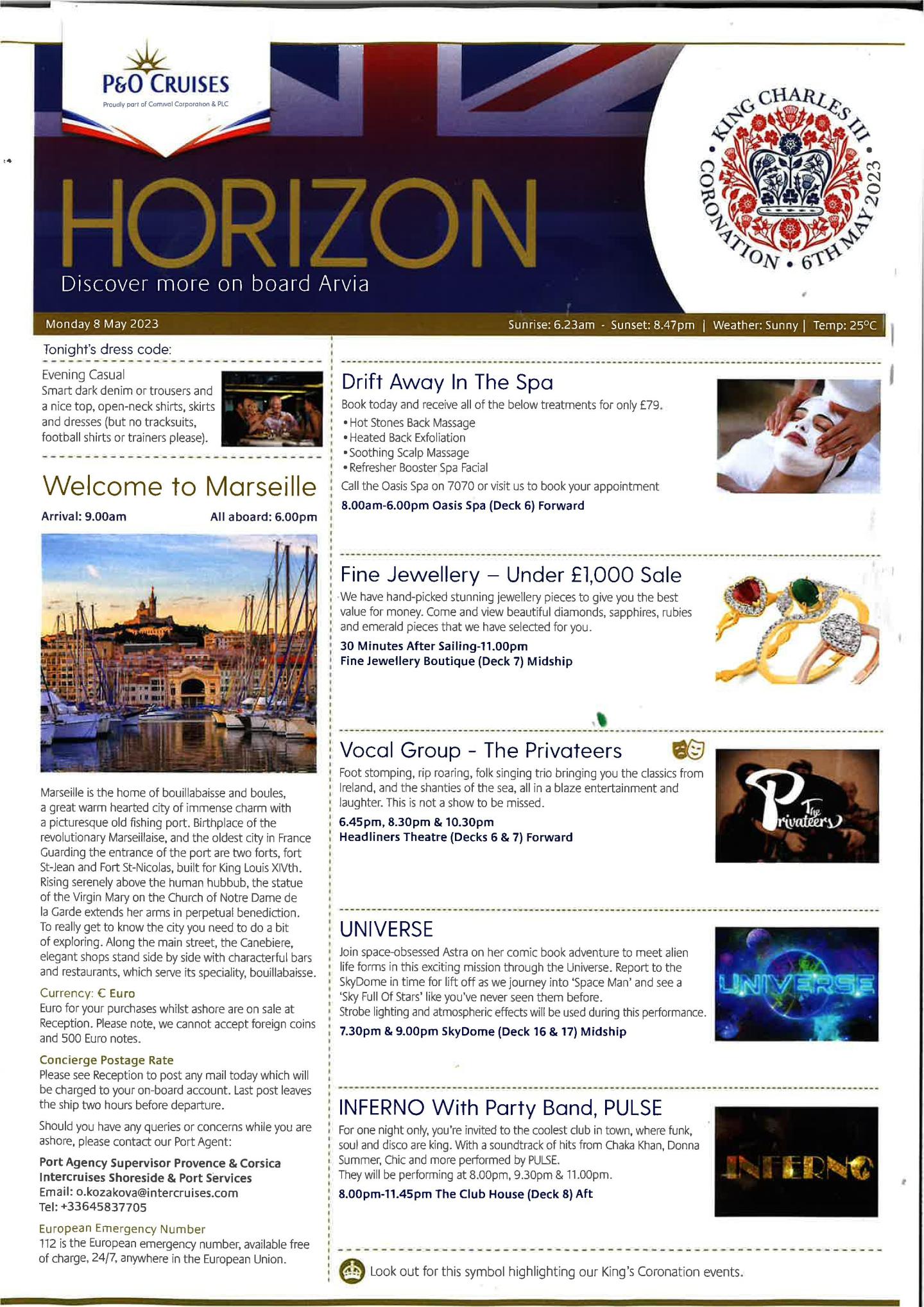 All P&O Arvia Horizon Newsletters from a Mediterranean Cruise
